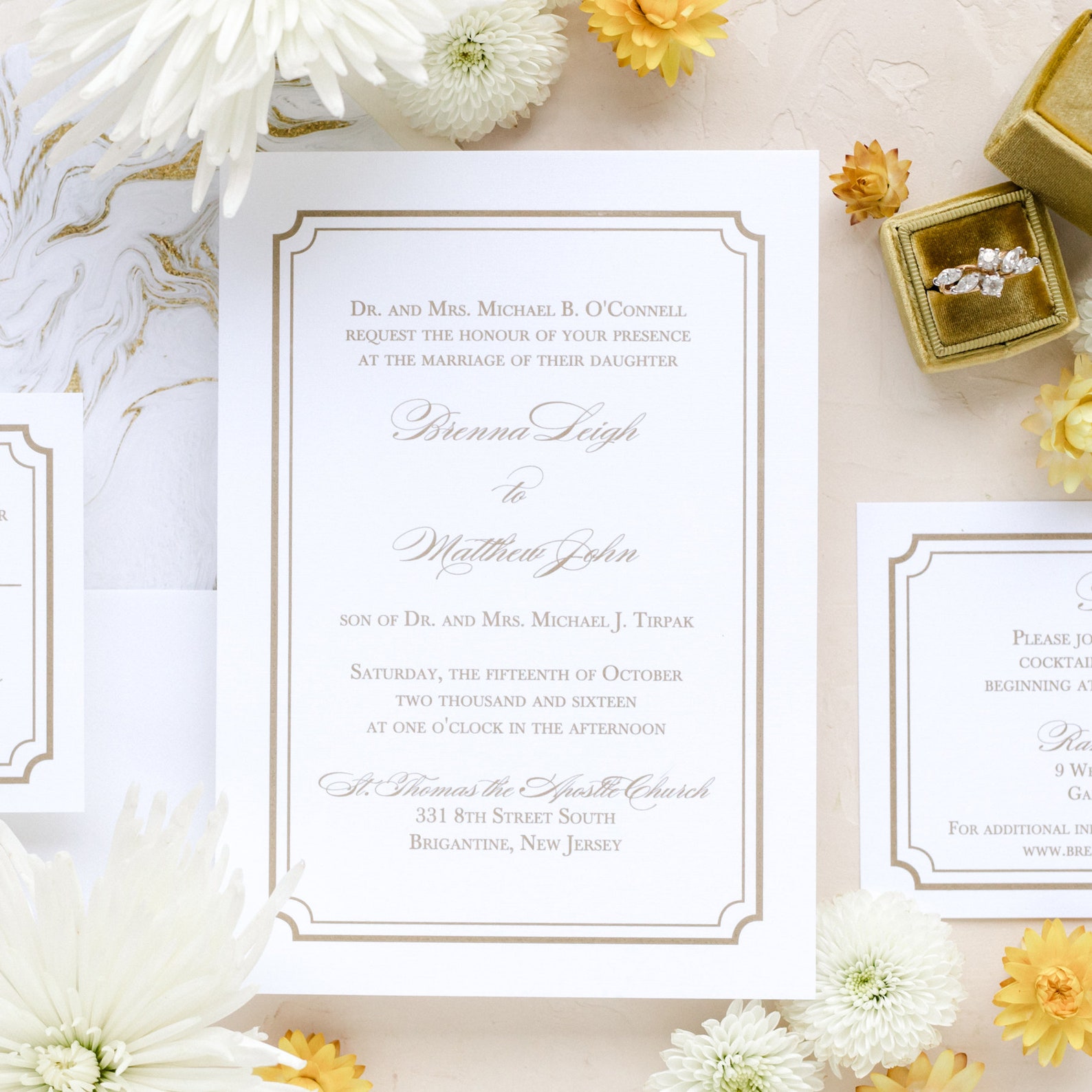 Gold Wedding Invitation Suite Wedding Invitation with Border | Etsy