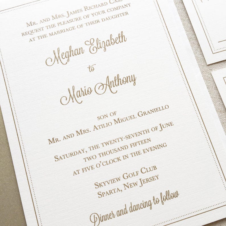 Classic Wedding Invitation Gold Wedding Invitation With - Etsy
