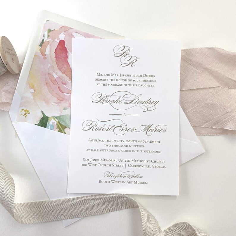 Southern Wedding Invitation Gold Wedding Invite With - Etsy