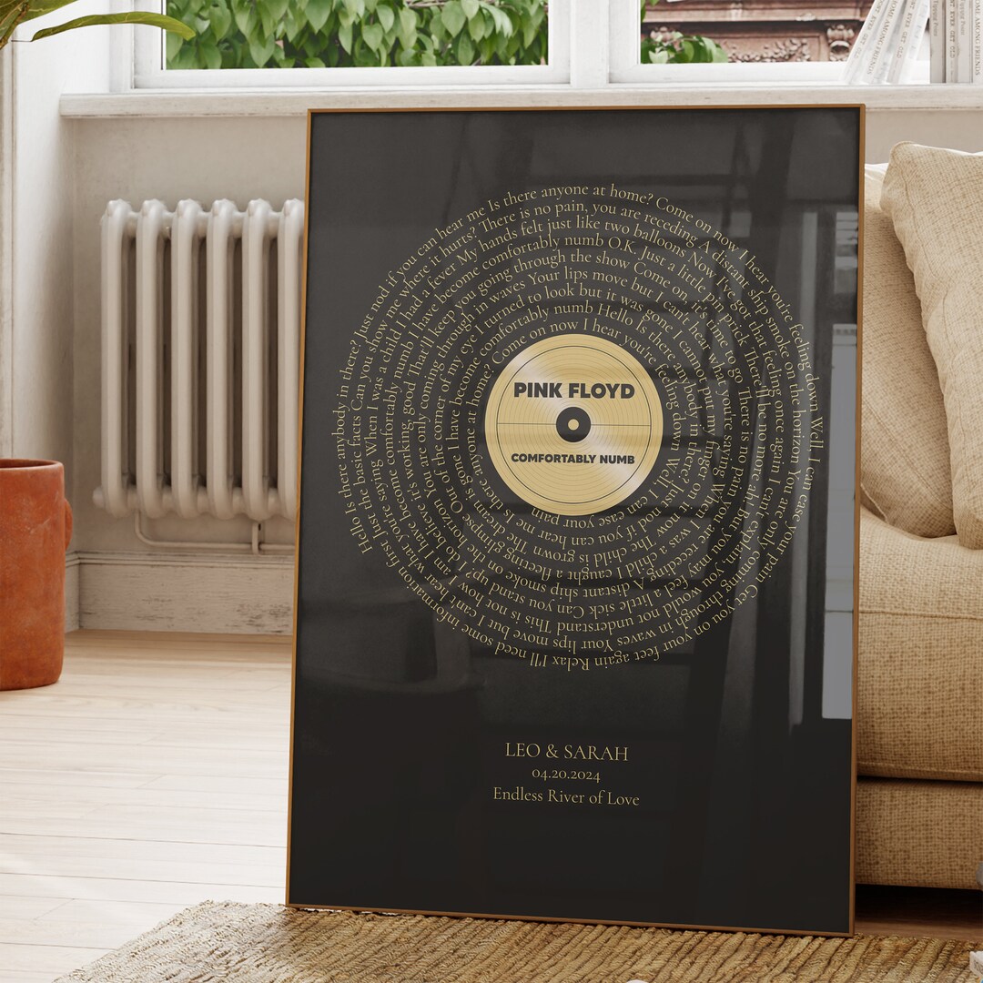 Custom Vinyl Lyrics Poster, Gold Metal Record on Black Background ...