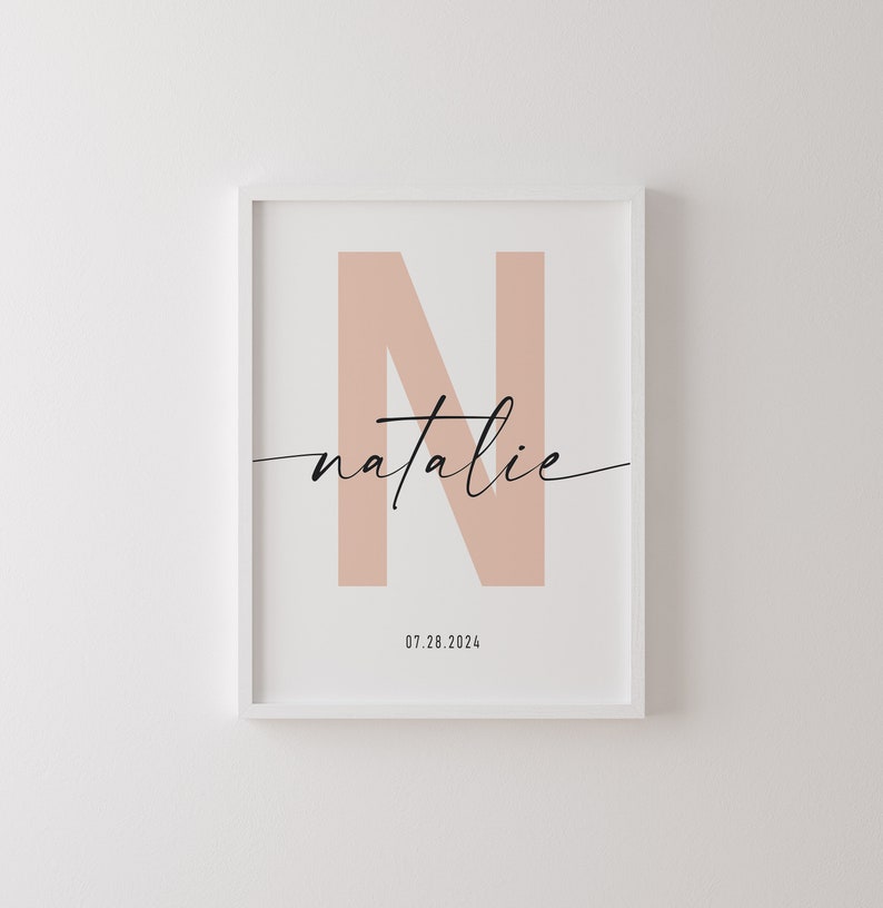 Custom Nursery Initial Print, Personalized Name Poster, Unisex Baby ...