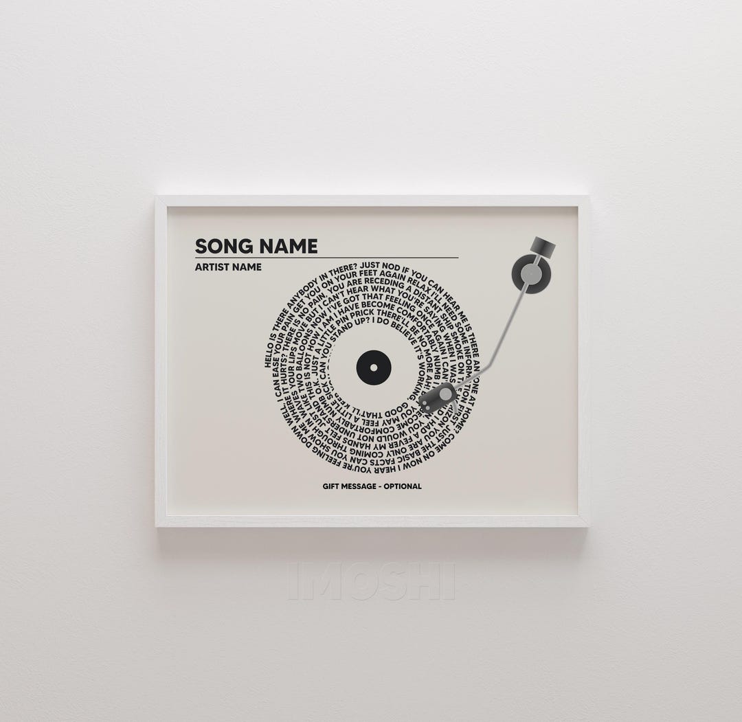 Custom Song Lyrics Poster, Vinyl Record Wall Art, Favourite Music Gift ...