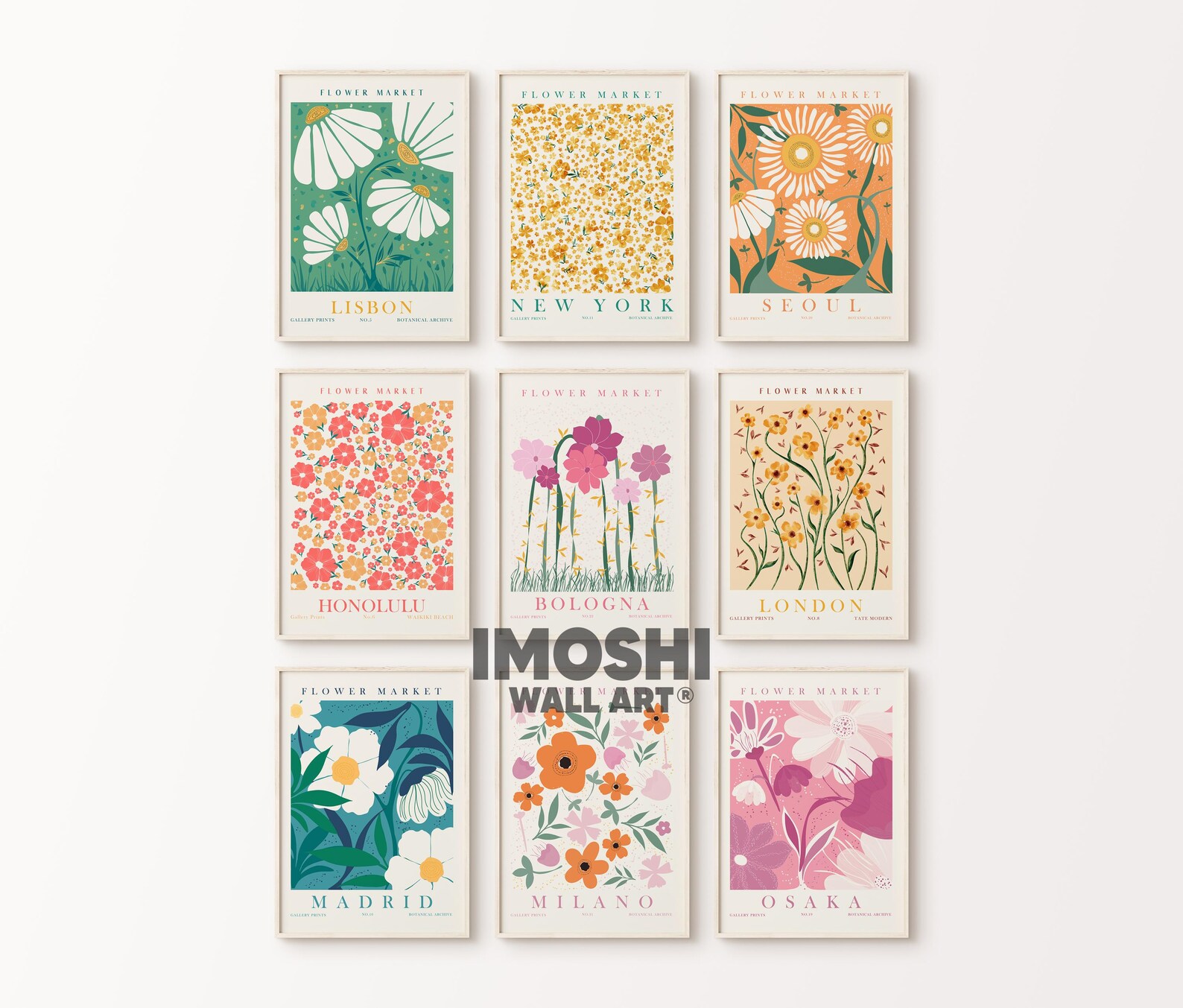 Retro Flower Wall Art Set, Flower Market Posters, Colorful Floral ...