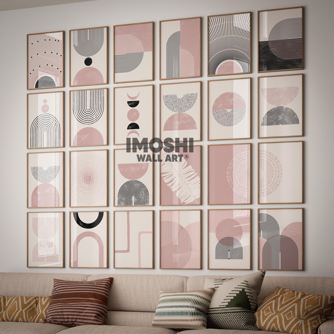 Blush Pink Boho Wall Art Set, Set of 24 Posters, Modern Abstract Prints ...