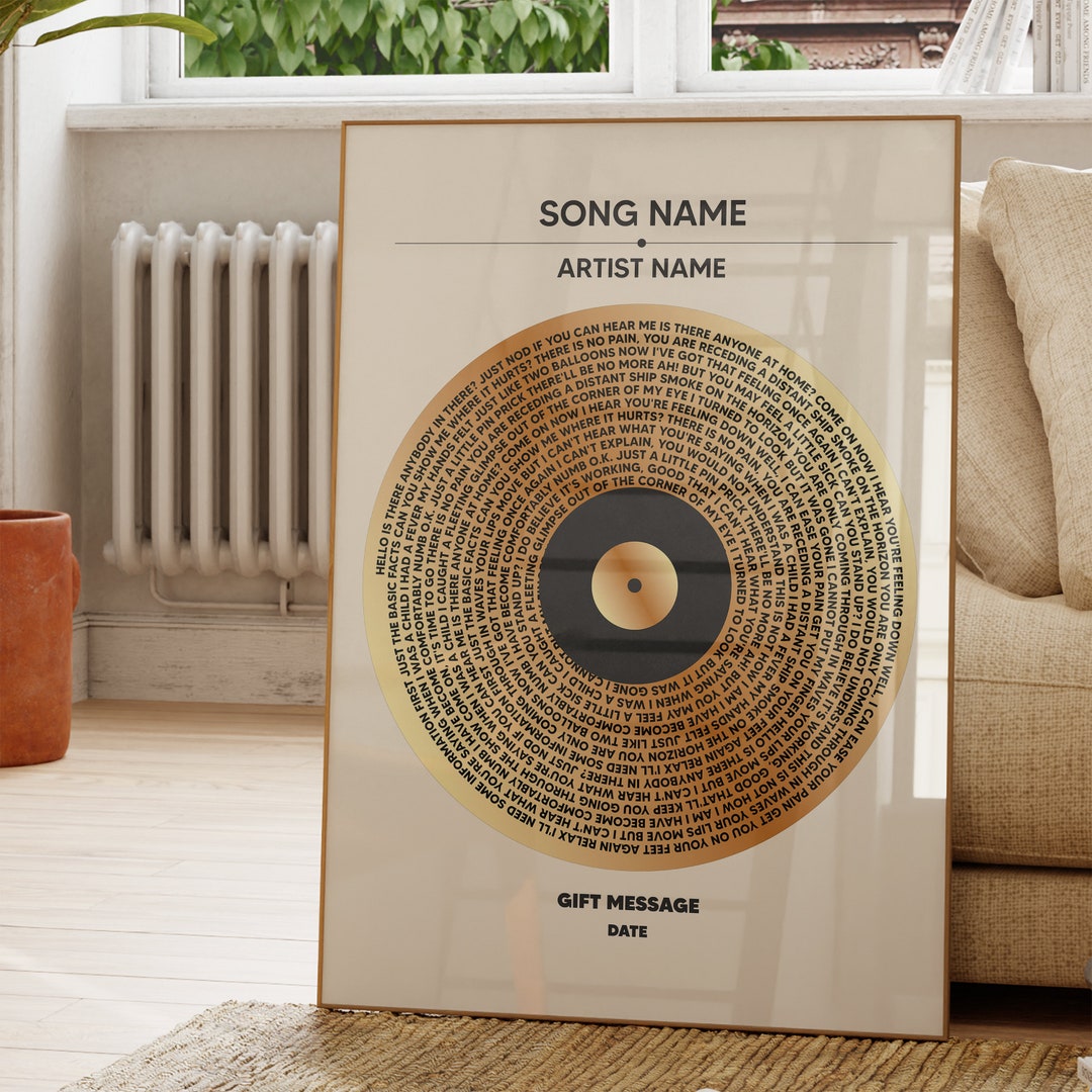 Custom Vinyl Gold Record Print, Foil Metallic Song Lyrics Poster ...
