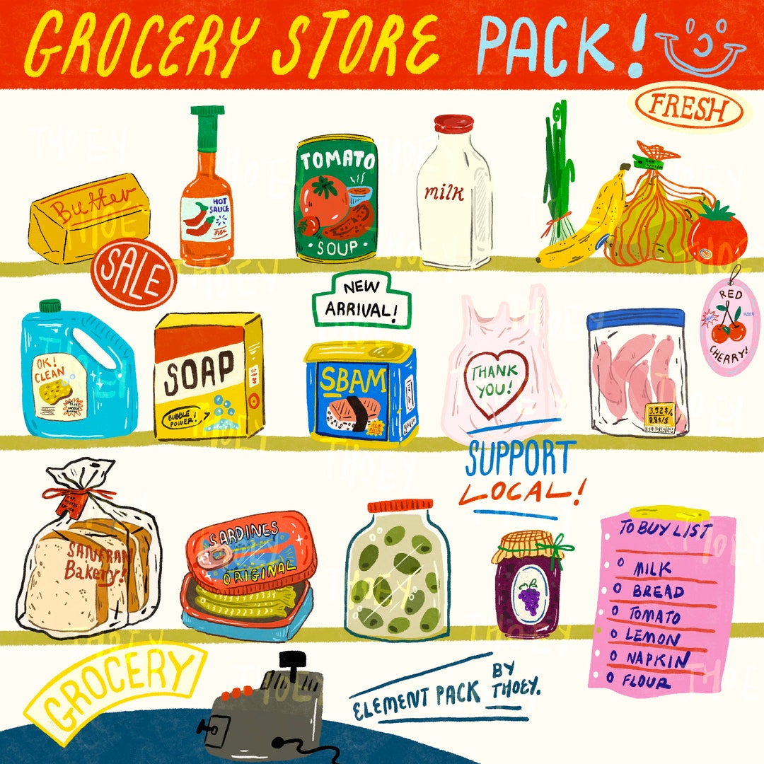 Grocery Store Digital Clipart Elements , Sticker , Icons , Clipart ...