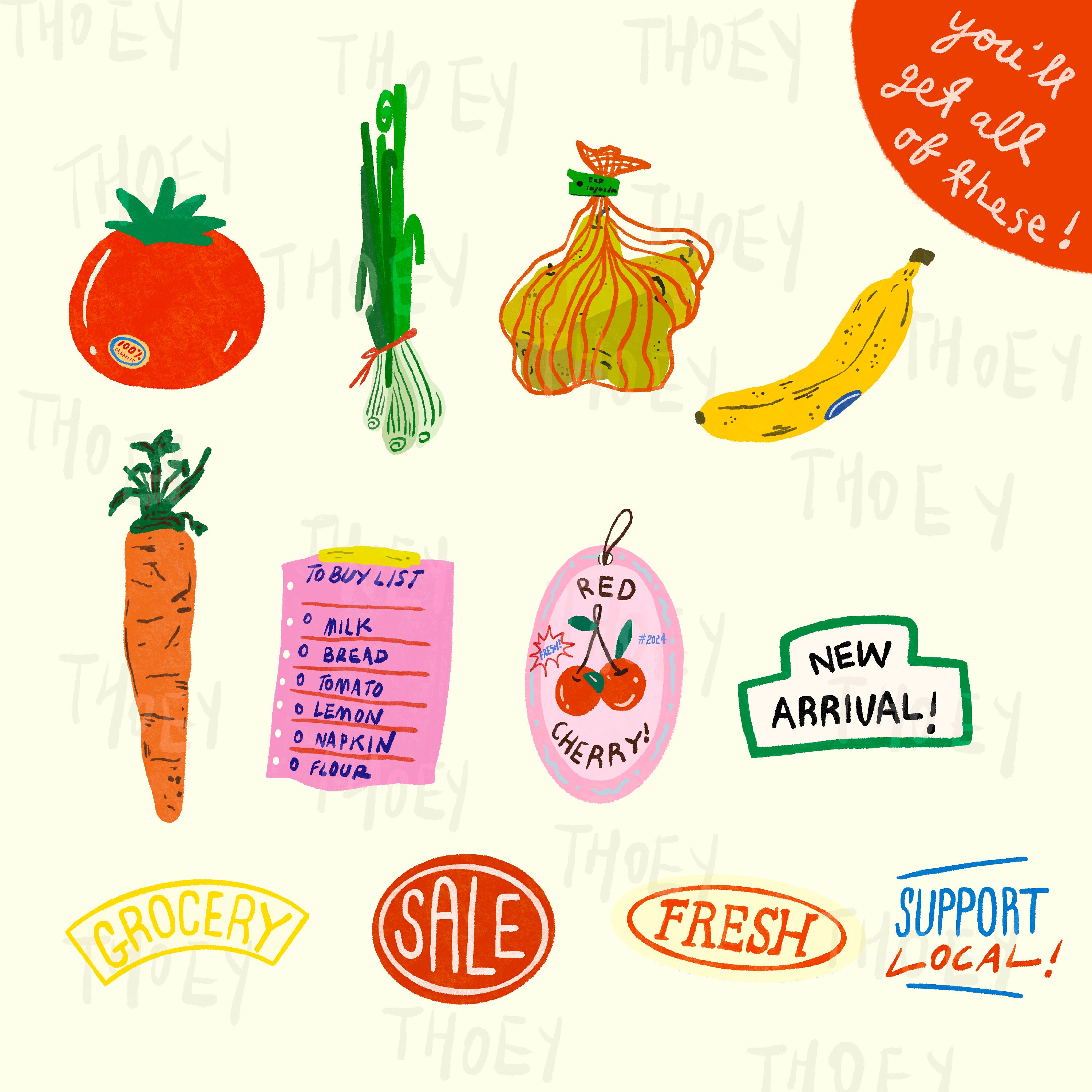Grocery Store Digital Clipart Elements , Sticker , Icons , Clipart ...
