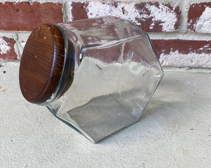 VINTAGE Libbey of Canada Hexagon Glass Canister Wood Lid. Candy Jar ...