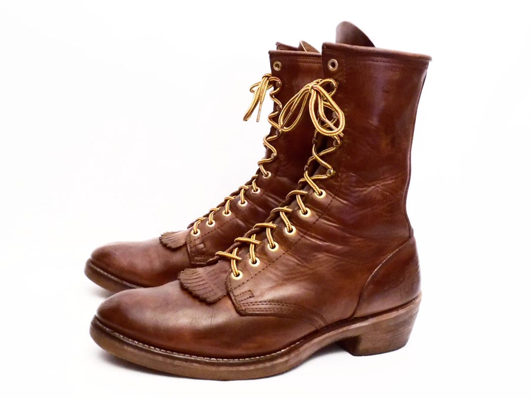 90's Men's Lace up Packer Boots / Vintage Leather Western Boots / by ...