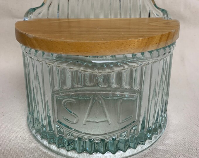 Clear Glass Salt "sal" Box With Wooden Lid Vintage - Etsy