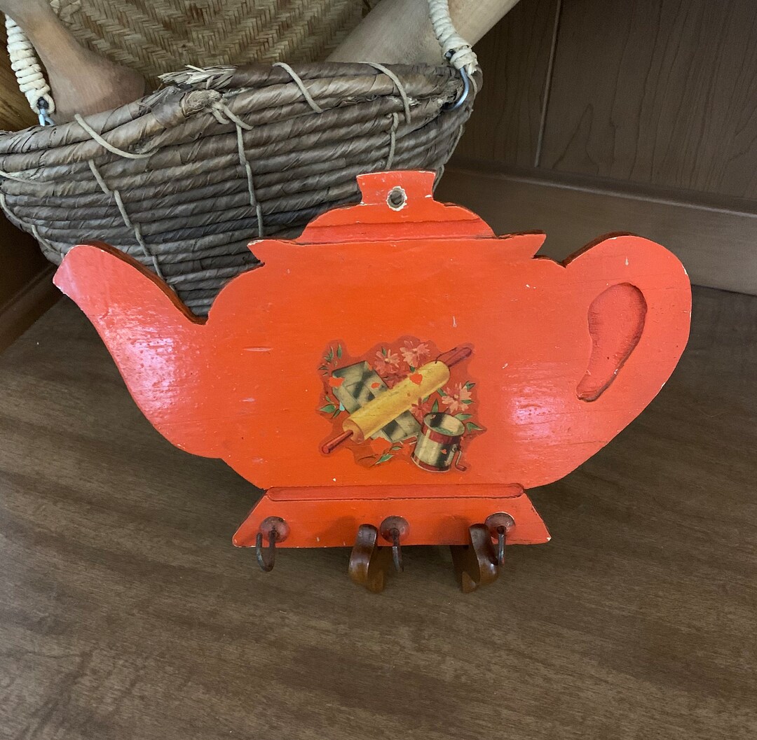 Vintage Decoupaged Wooden Teapot Key Hook - Etsy
