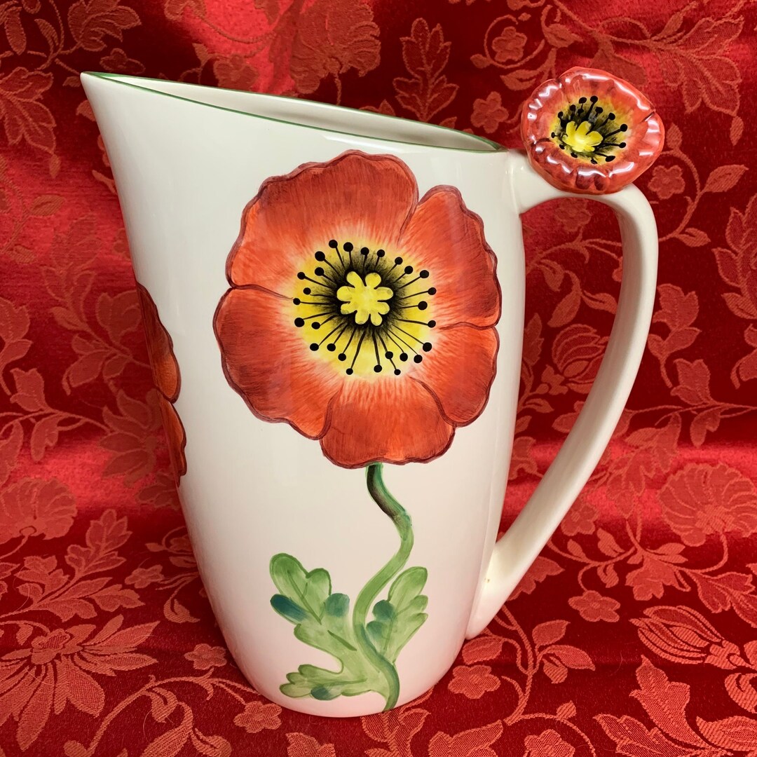 Clay Art Poppies Ceramic Pitcher Vintage - Etsy