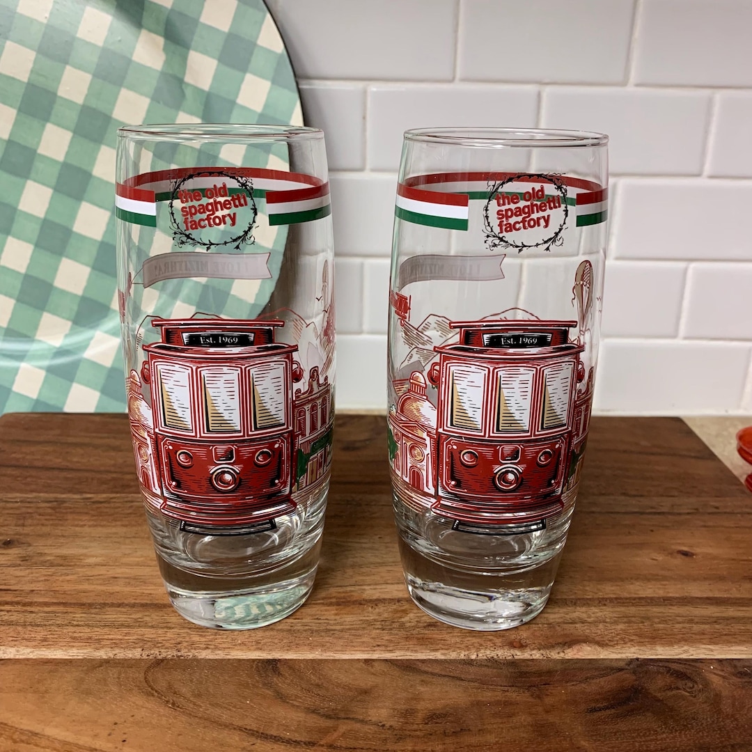 Pair of Vintage Old Spaghetti Factory Trolley Car Glasses - Etsy