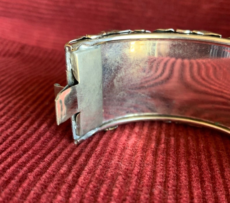 Whiting and Davis Silver Art Nouveau Hinged Repousse Bracelet Vintage ...