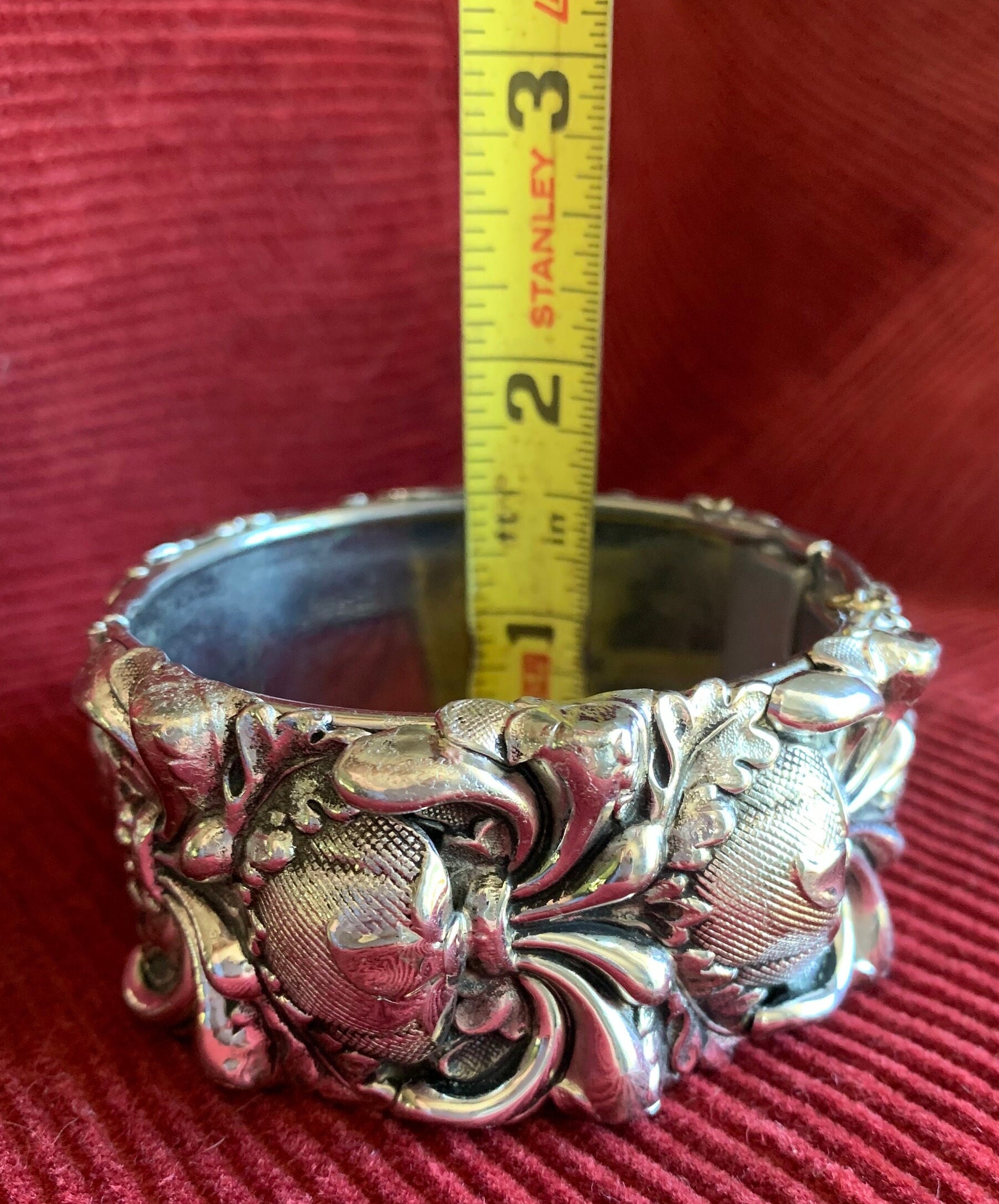 Whiting and Davis Silver Art Nouveau Hinged Repousse Bracelet Vintage ...