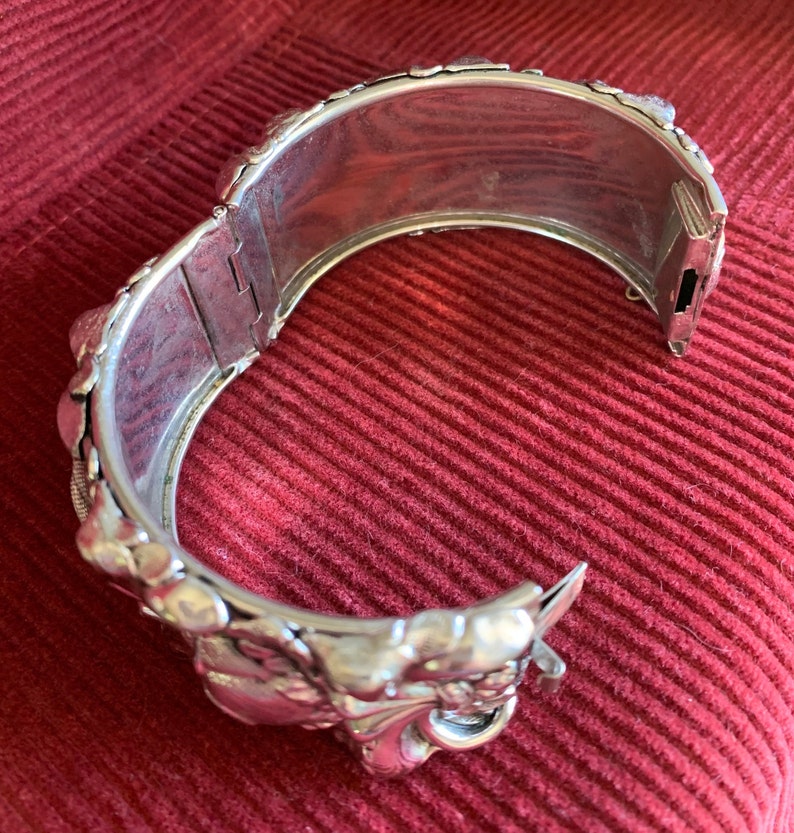 Whiting and Davis Silver Art Nouveau Hinged Repousse Bracelet Vintage ...