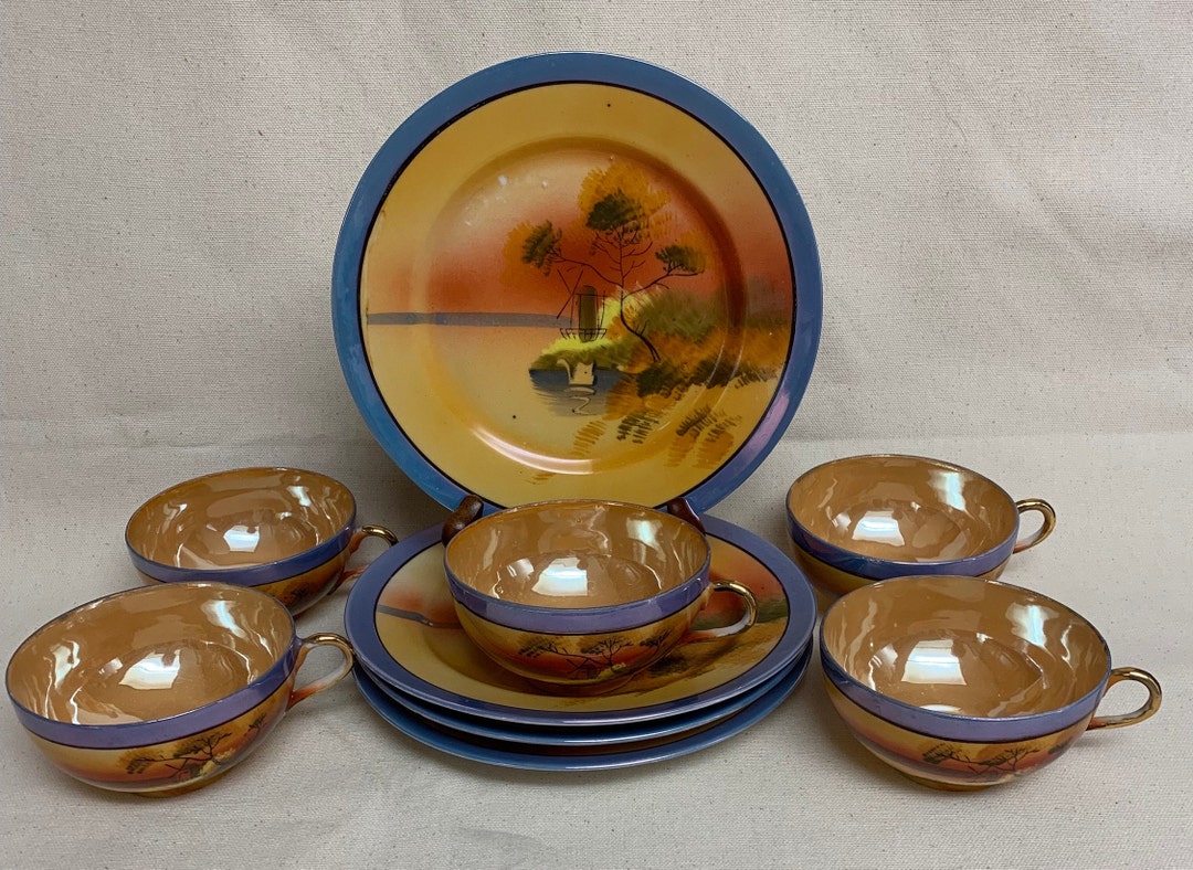 Takito Japanese Lusterware Dessert Plates 4 & Cups 5 Vintage - Etsy