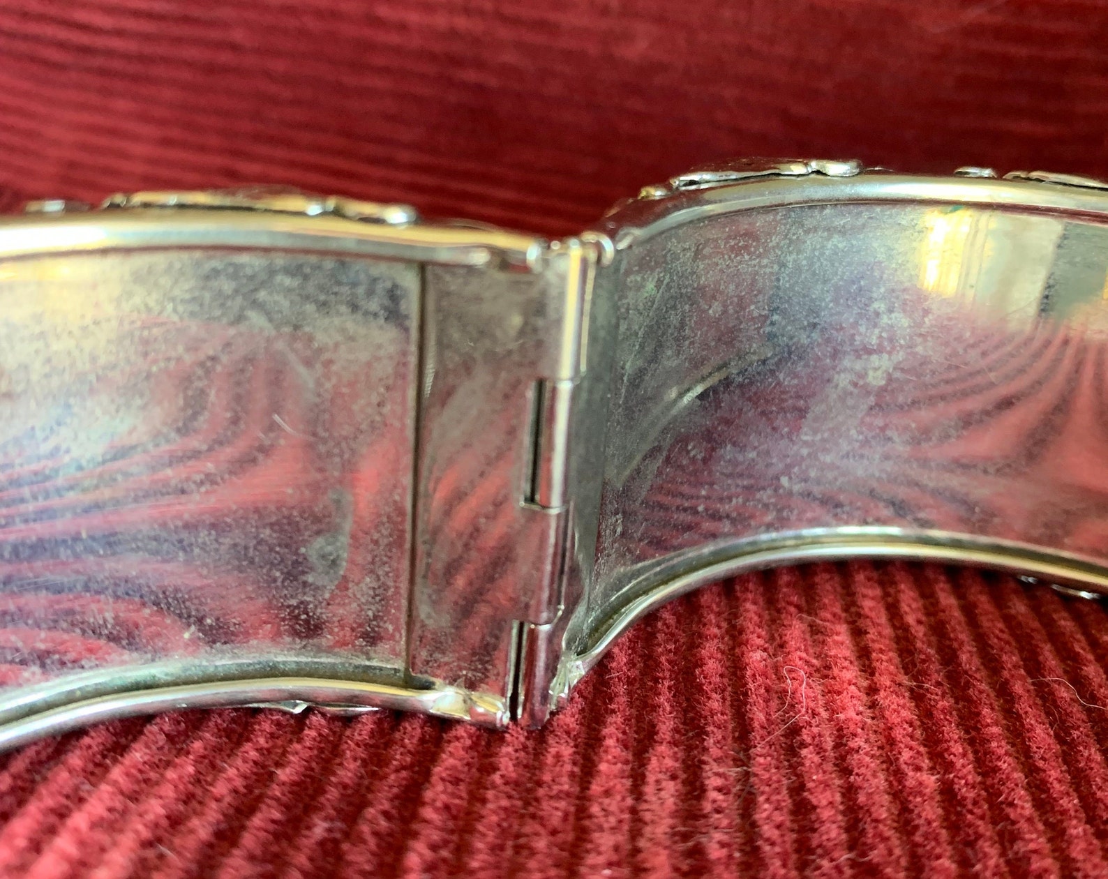 Whiting and Davis Silver Art Nouveau Hinged Repousse Bracelet Vintage ...