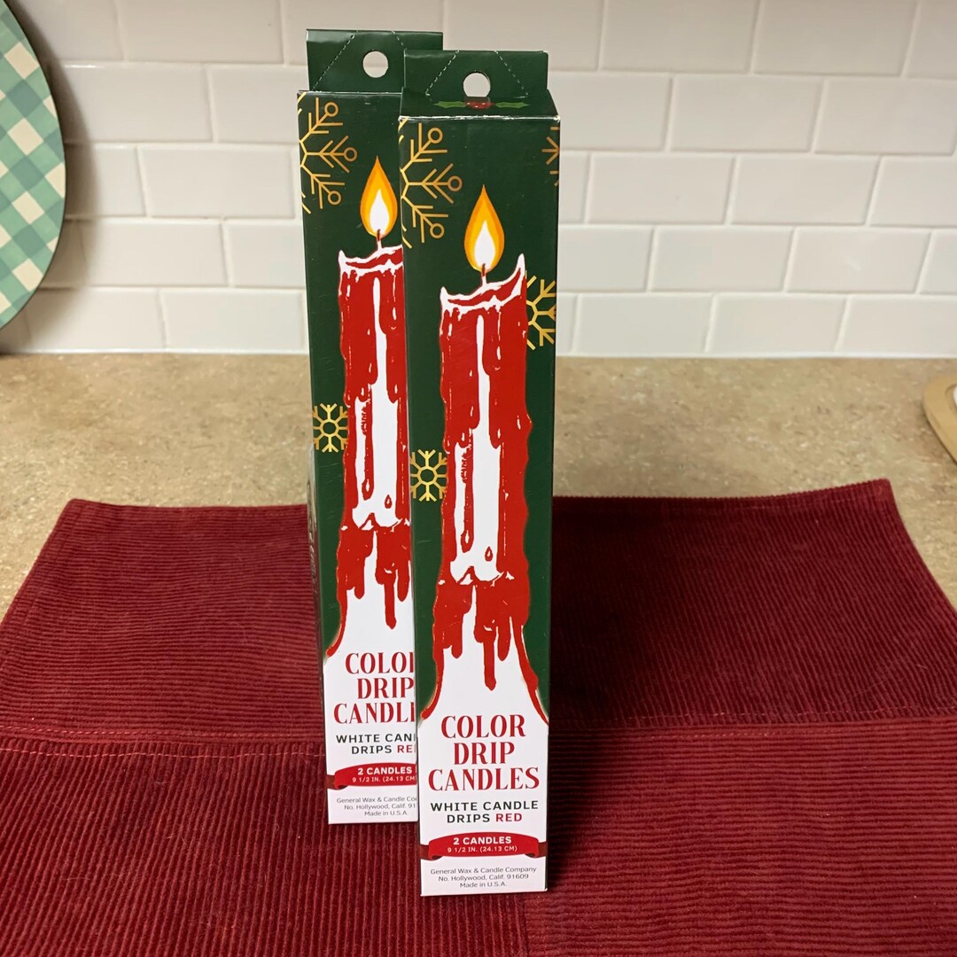 Set of 4 Vintage Color Drip Candles white Drips Red - Etsy