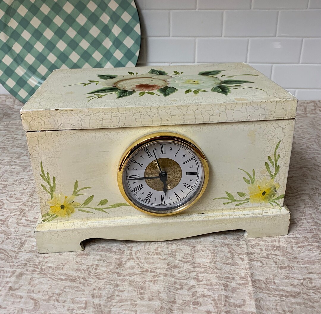 Hand Painted Wood Jewelry Box With Clock Vintage - Etsy