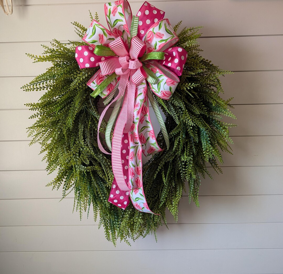 Oval Beadgrass Wreath With Tulip Bow - Etsy