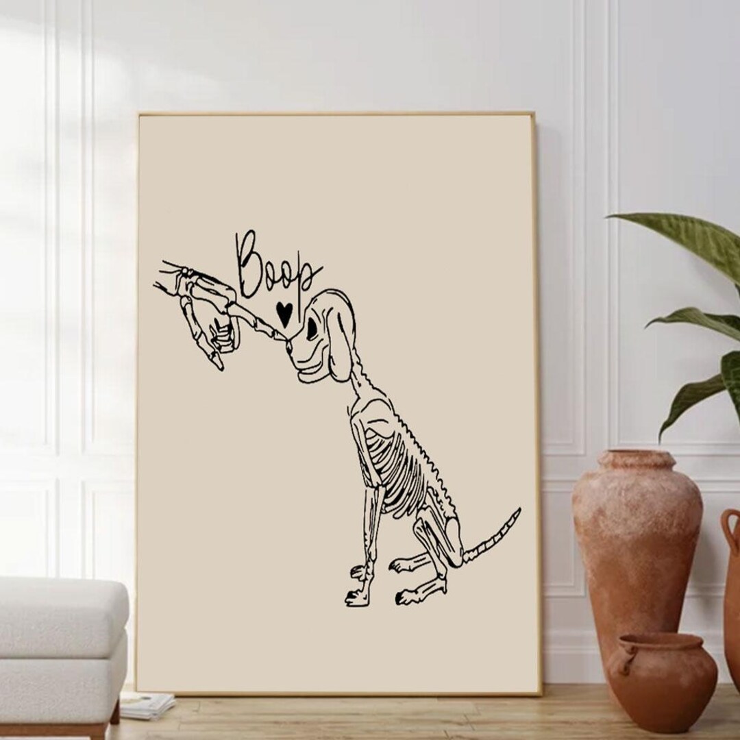 Dog Skeleton Poster, Boop Dog Halloween Wall Art, Spooky Season Prints ...