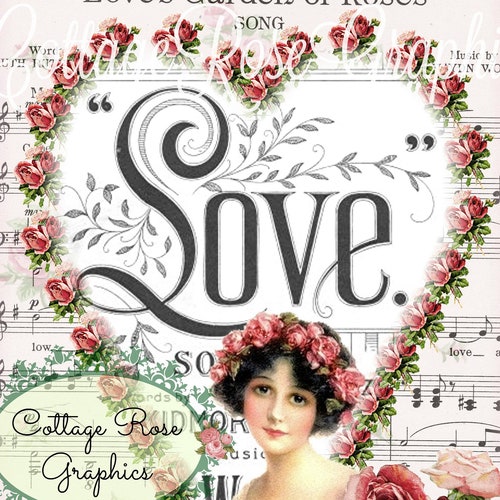 Large Digital Download Loves Sweet Song Pink Roses Vintage - Etsy