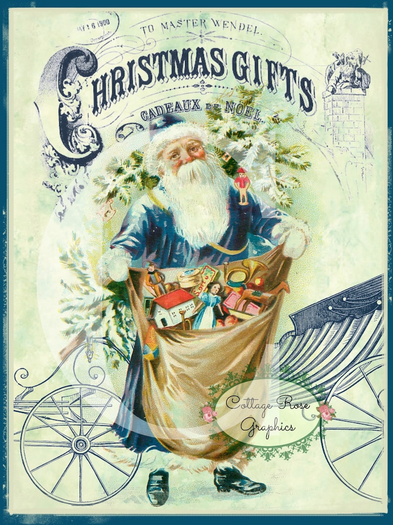 Vintage French Santa dressed in blue Christmas Gifts Large | Etsy