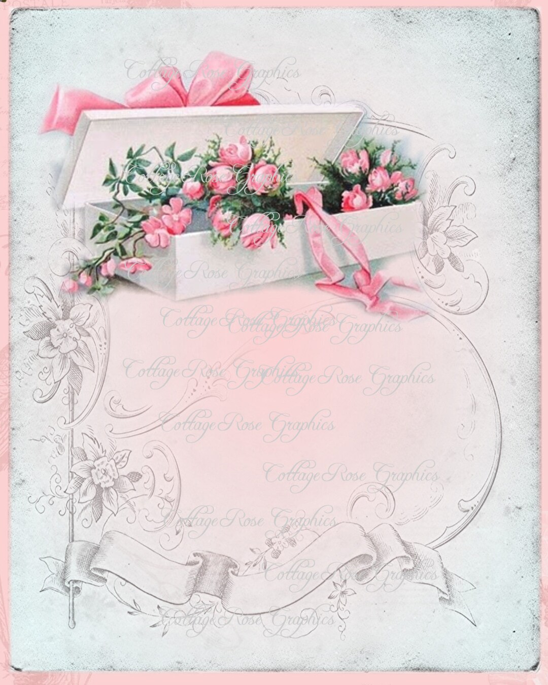 Vintage Box of Pink Roses Collage Add Your Own Text Large Digital ...