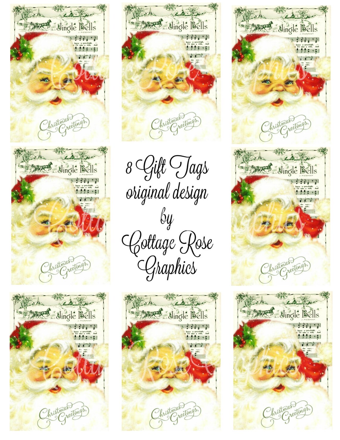 Santa Jingle Bell Gift Tags: Christmas Card Sheet (digital Download) - Etsy