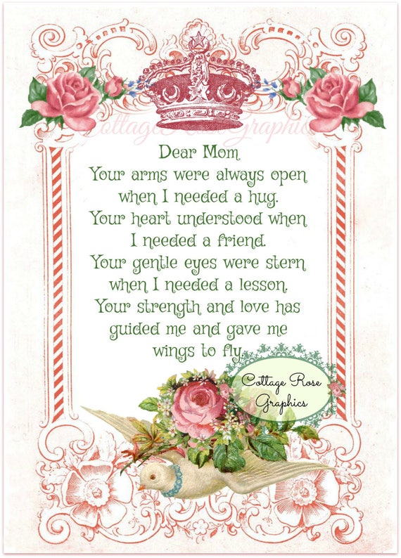 Dear Mom Verse Collage Pink Roses Large Digital Download BUY 3 | Etsy