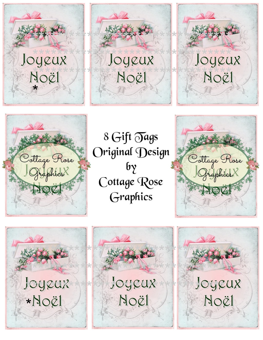 Pink Christmas Roses Gift Tags: French Joyeux Noel (digital Download ...