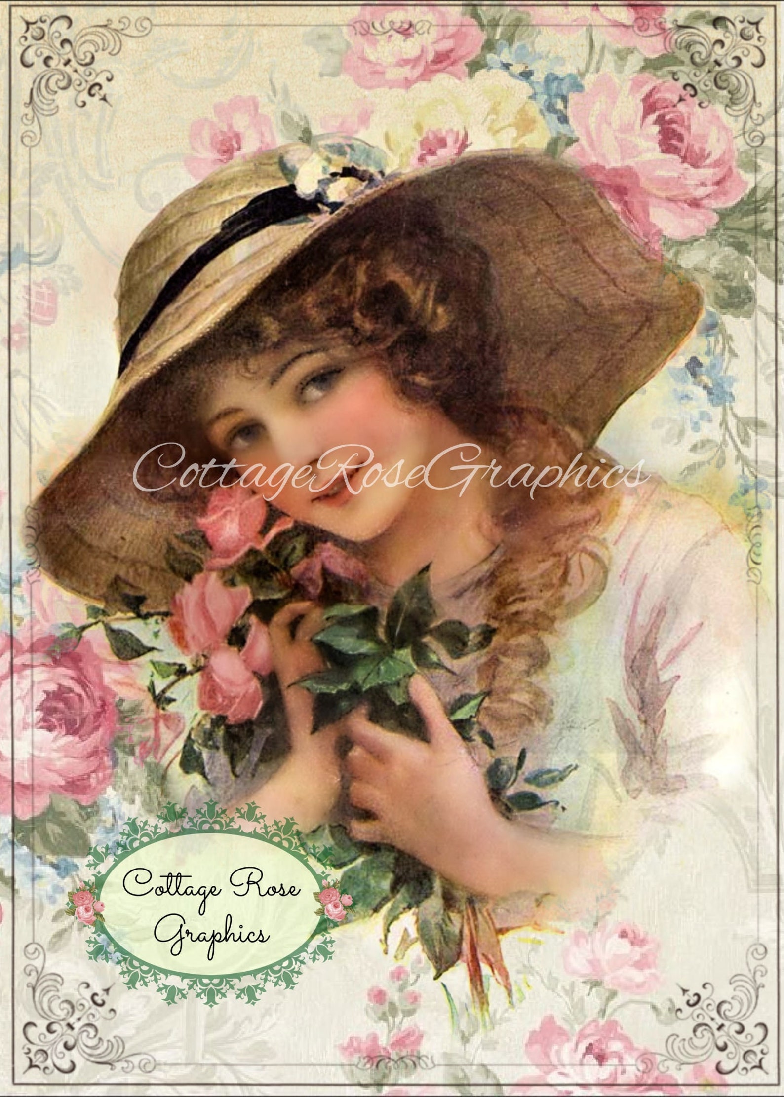 Vintage 1912 Lady in the Roses Digital Download Victorian Lady - Etsy
