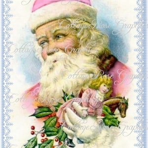 Vintage Pink Santa Large Digital Downloadchristmas Victorian ATC ACEO ...