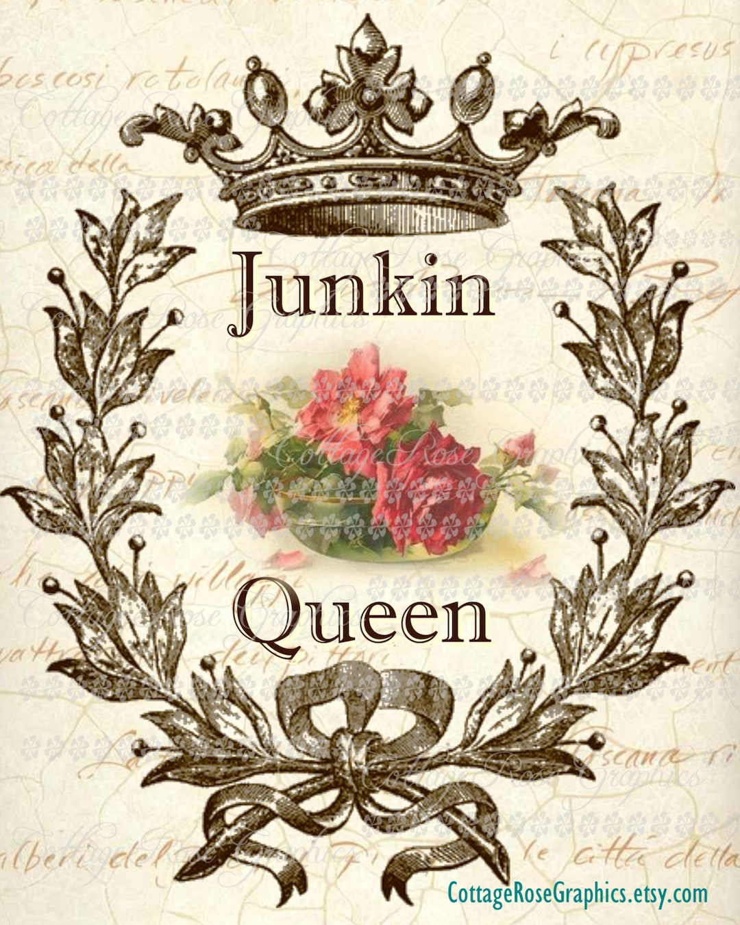JUNKIN QUEEN Printable Large Format Digital Image Download Crown Pink ...
