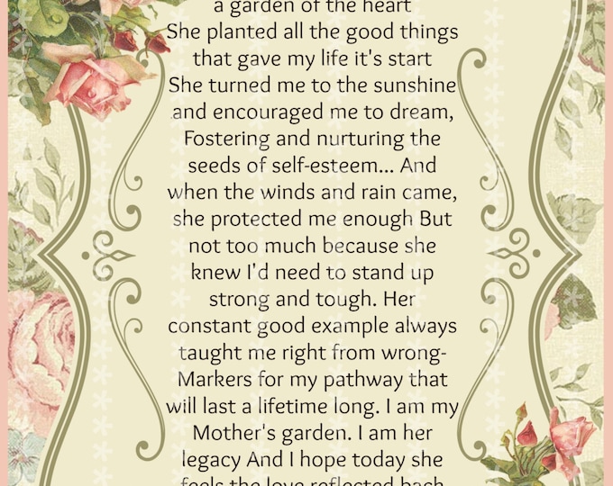 My Mothers Garden Verse Collage Single Pink Roses Large Digital ...