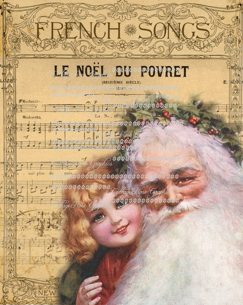 Vintage Santa French Songs Music Christmas Large Digital - Etsy