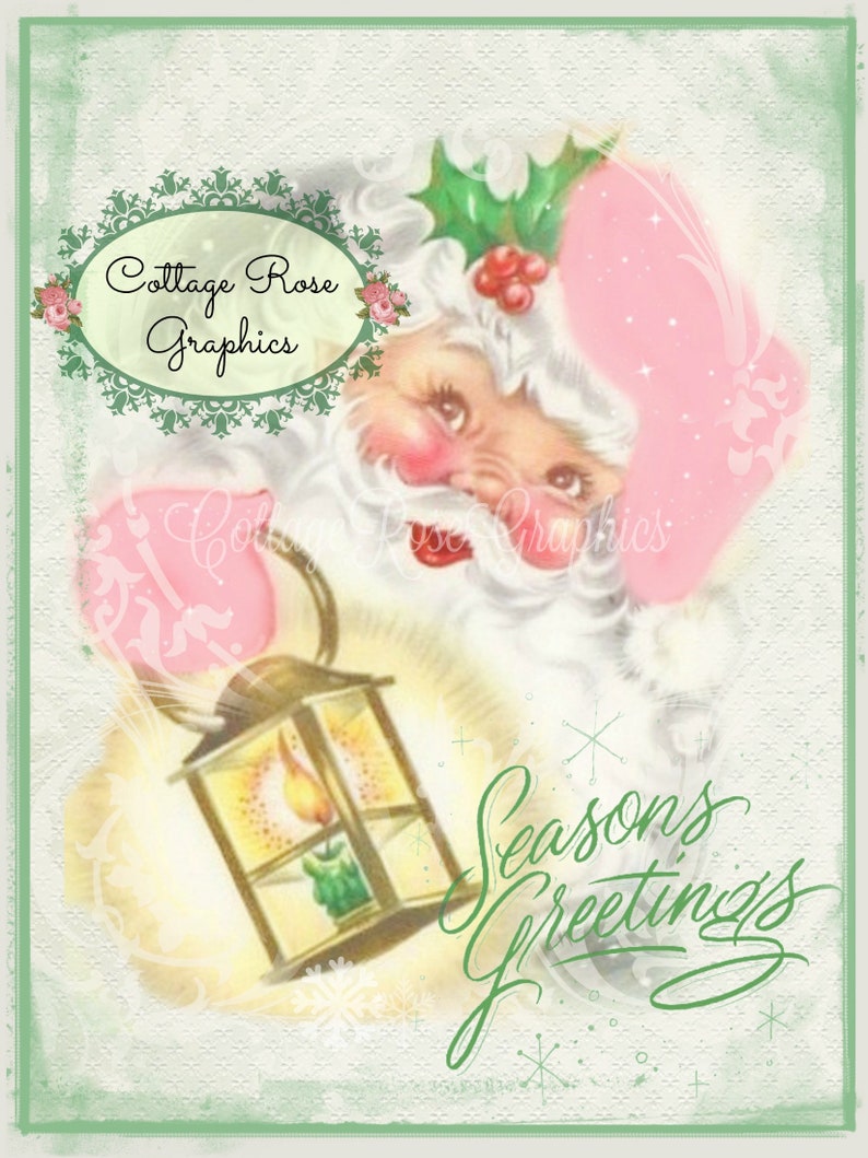 Pink Santa Digital Download Seasons Greetings - Etsy