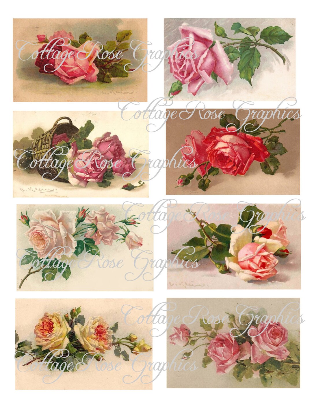 Catherine Klein Roses Large Digital Download Collage ATC ACEO Gift Tags ...