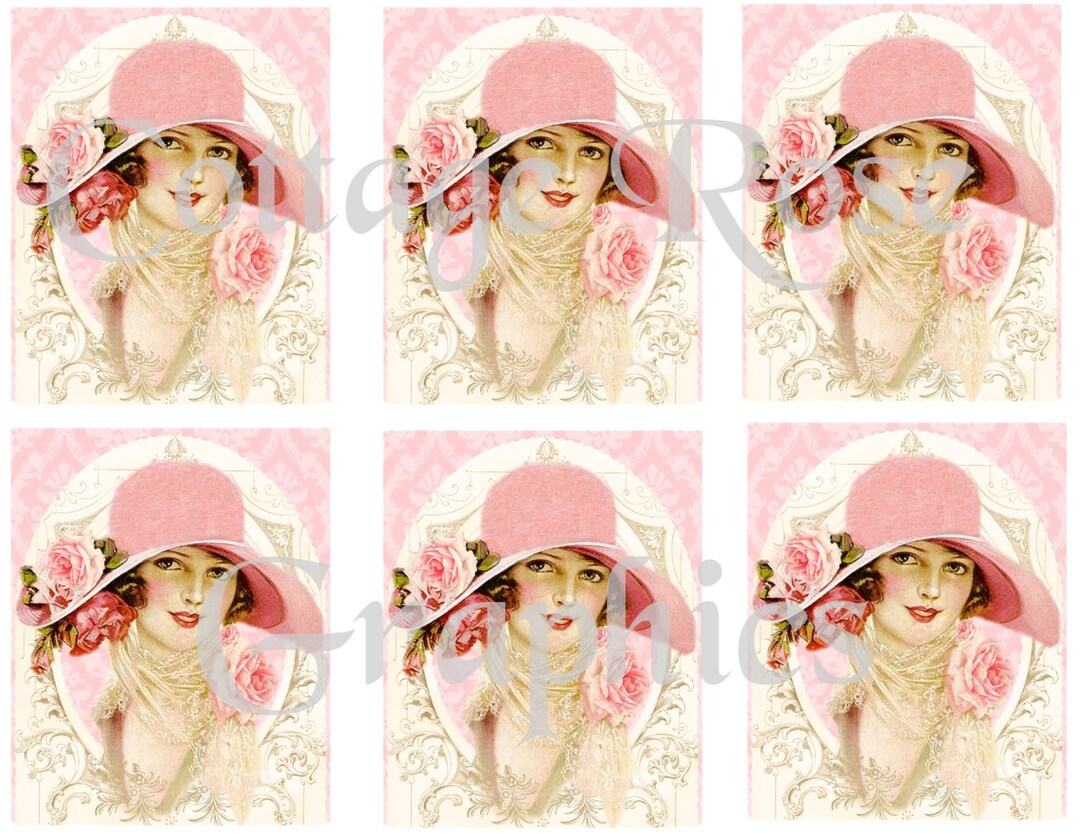 Pink Vintage Victorian Lady Greeting Card Sheet Large Digital Download ...