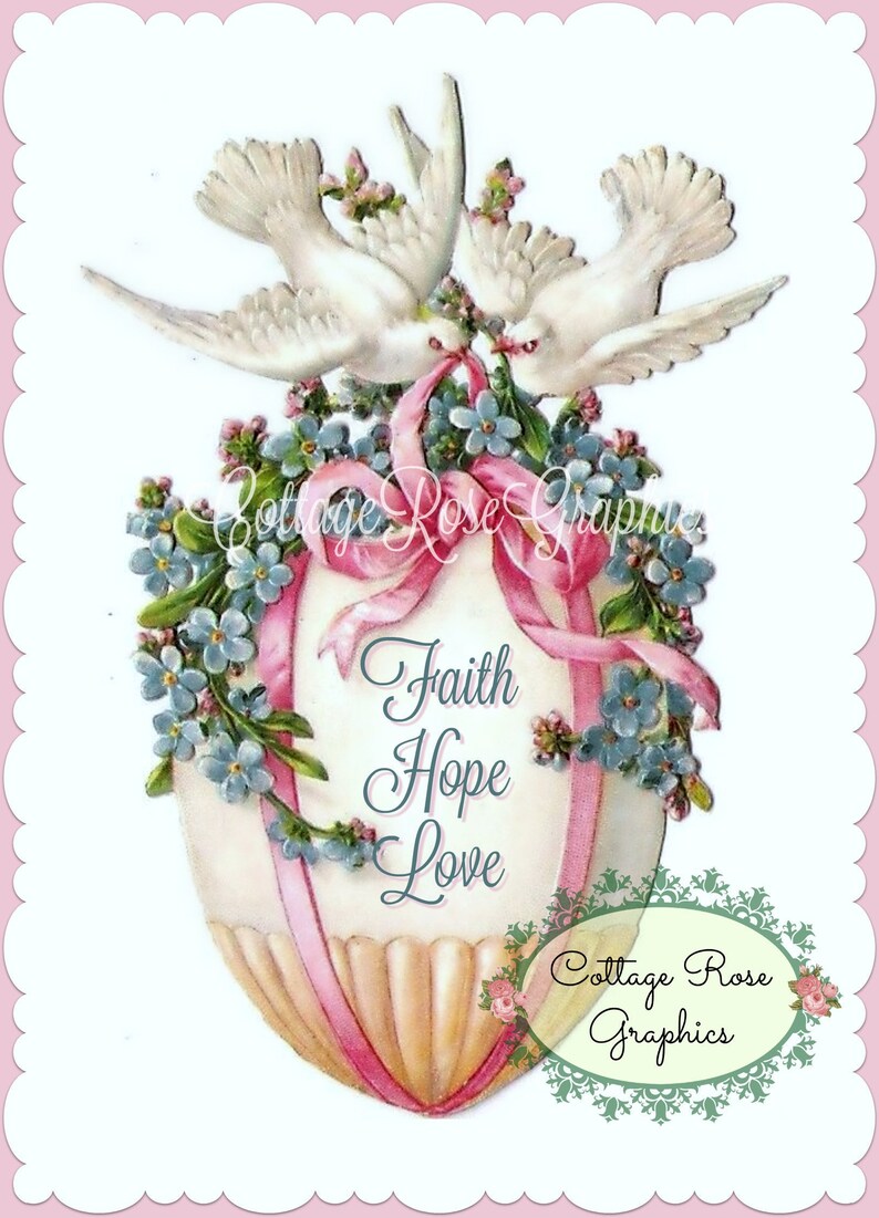 Vintage Faith Hope Love Easter Egg Forget Me Nots Pink Ribbons - Etsy
