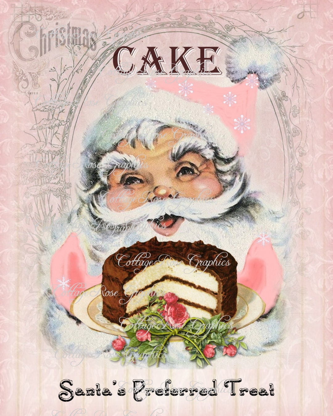 Pink Shabby Chic Santa CAKE Santas Preferred Treat Large Digital ...