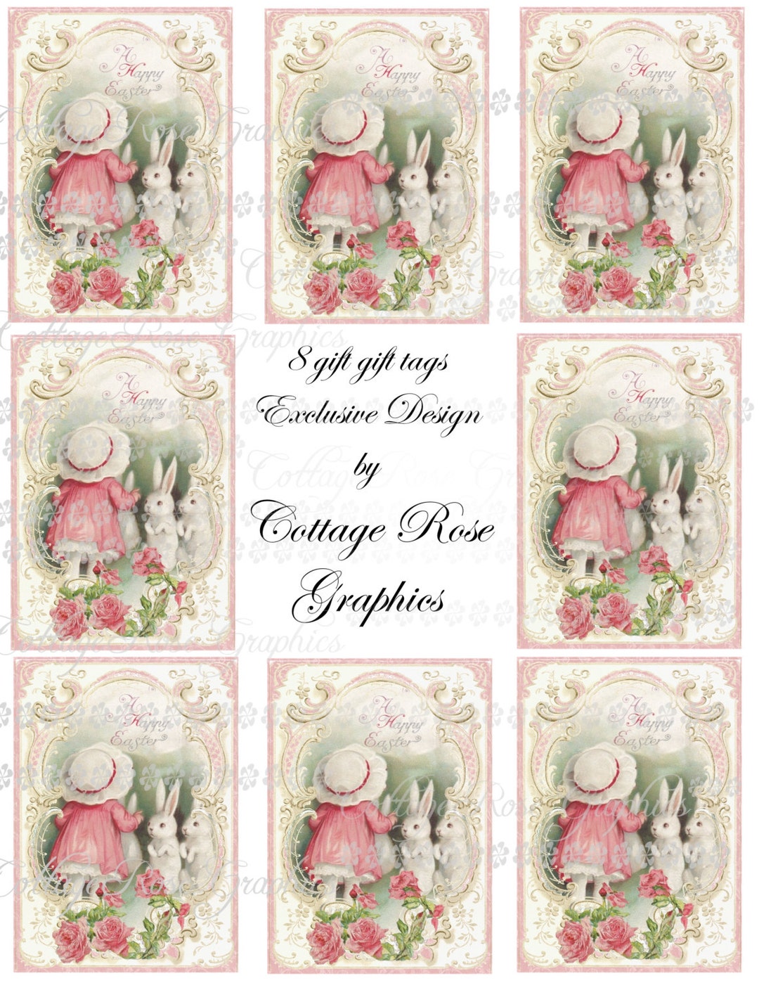 Digital Happy Easter Gift Tags: Bunnies & Roses (digital Download) - Etsy