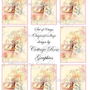 Digital EASTER Gift Tags Bunnies Pink Vintage Egg Bunny Download Buy 3 ...