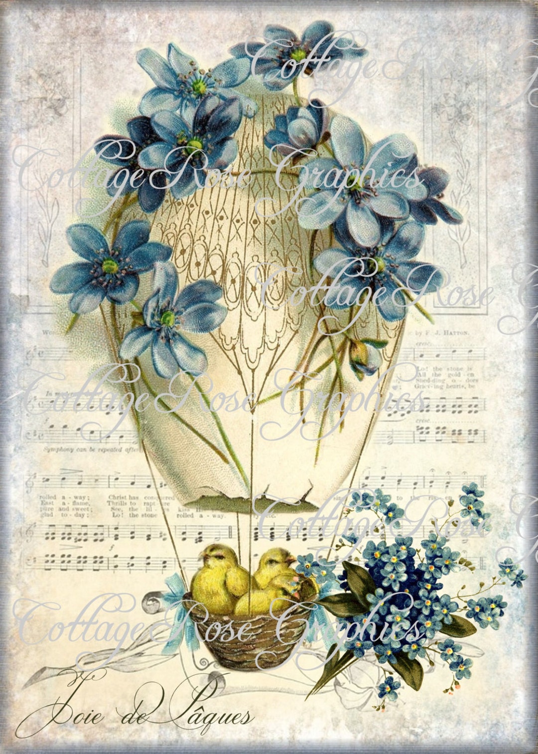 Vintage French Easter Joy Card Large Digital Download ECS Buy 3 Get One ...