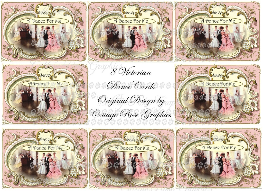 Victorian Dance Card Set: Pink Roses Collage (digital Download) - Etsy