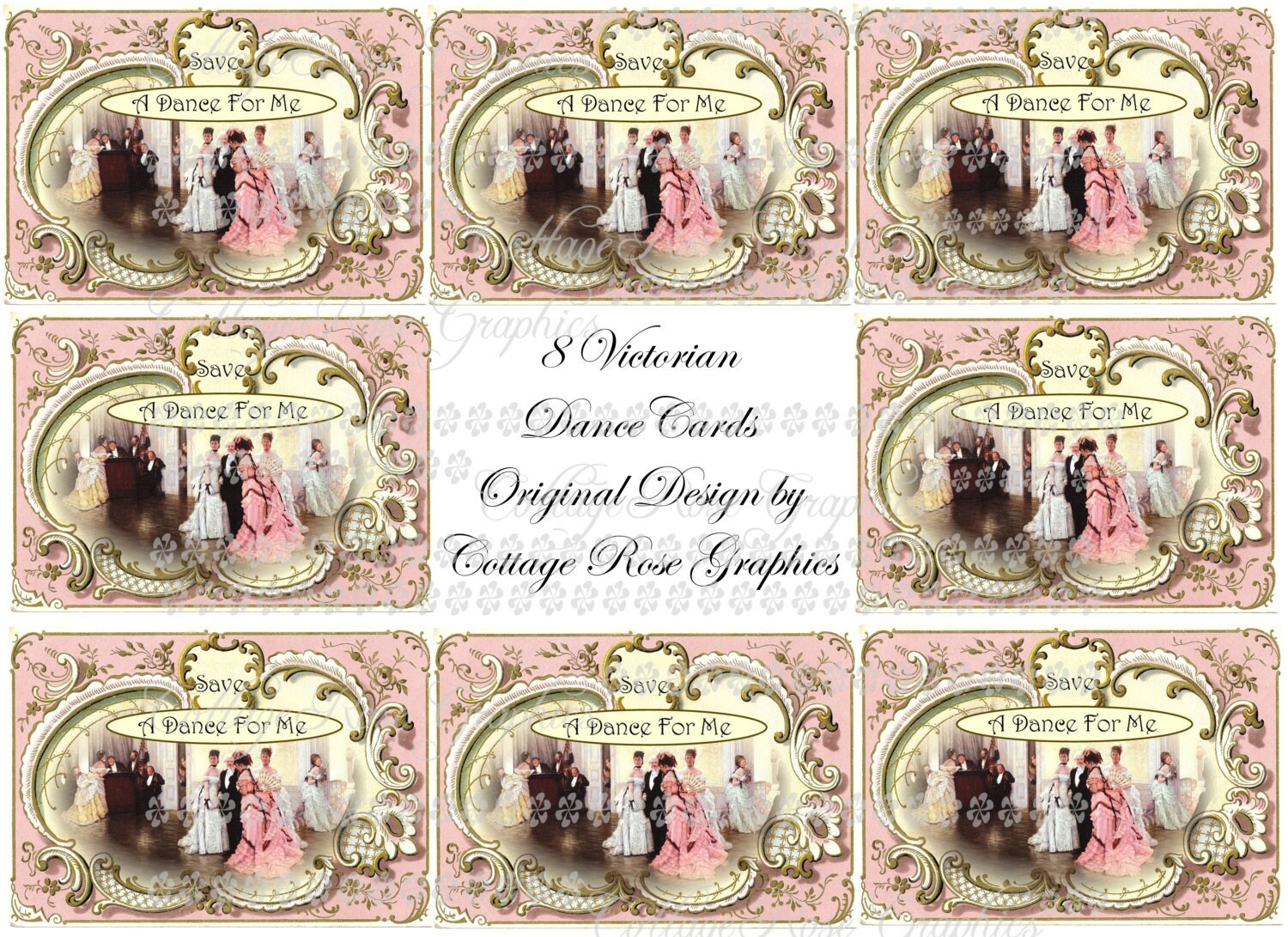 Victorian Dance Card Digital Download Collage Vintage Pink - Etsy Australia