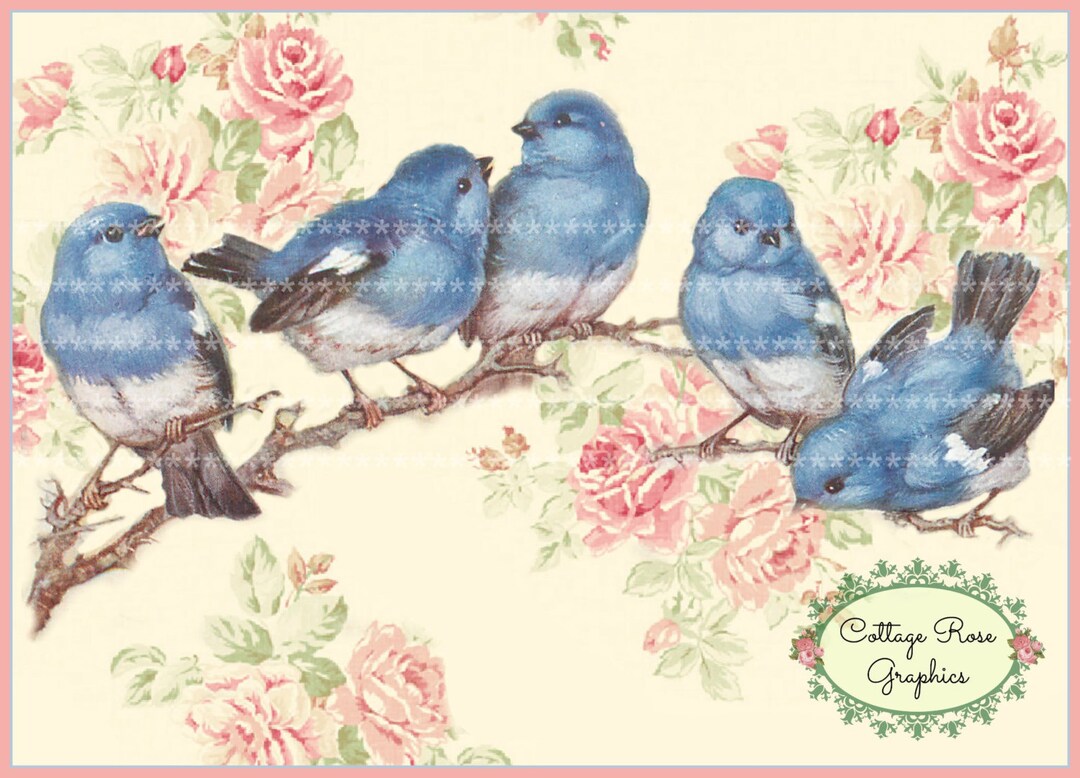 Bluebirds and Pink Roses Large Digital Download ECS Buy 3 Get One Free ...