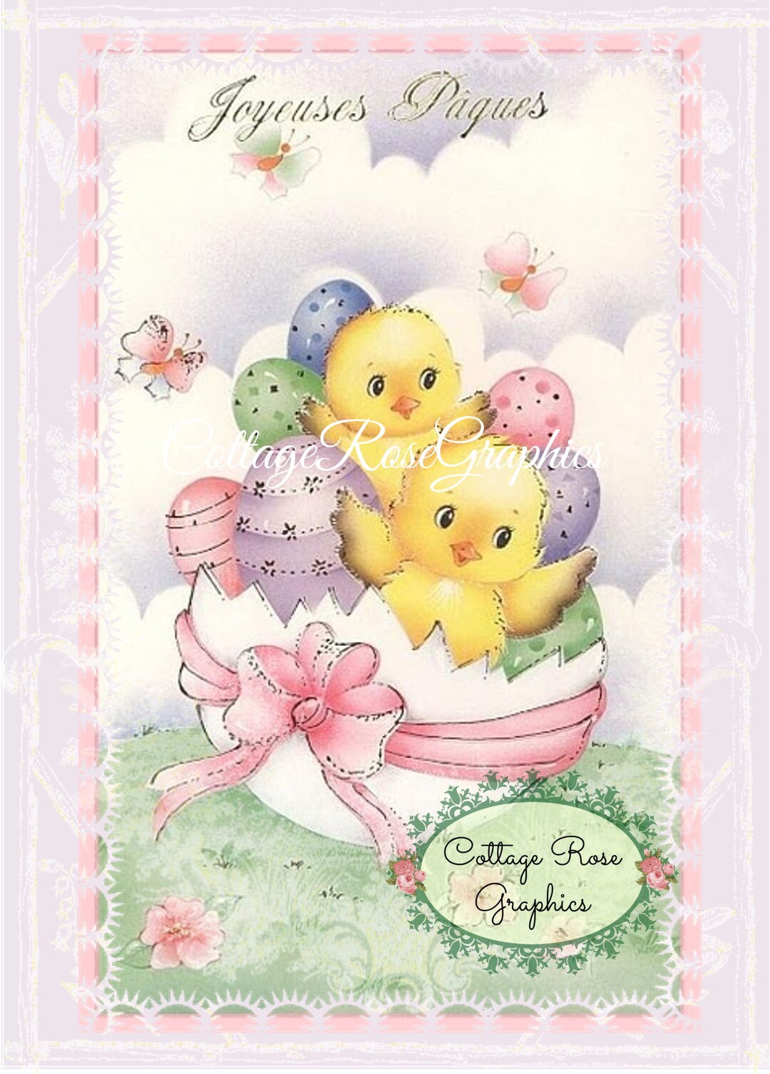 Vintage French Easter Card Large Digital Download ECS Buy 3 Get One ...