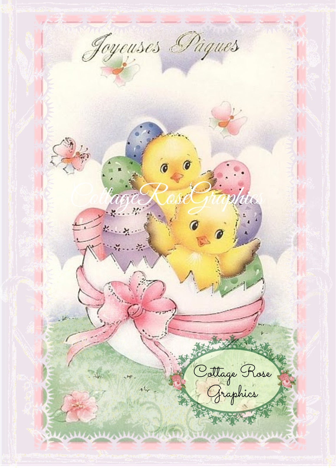 Vintage French Easter Card Large Digital Download ECS Buy 3 - Etsy